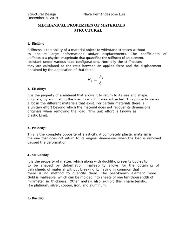 Mechanical Properties of Structural Materials | PDF | Ductility | Hardness