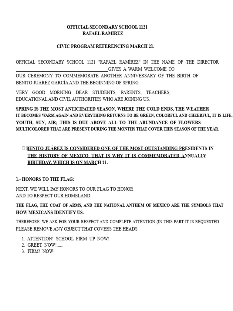 Civic Program Alluding To March 21 | PDF | National Symbols