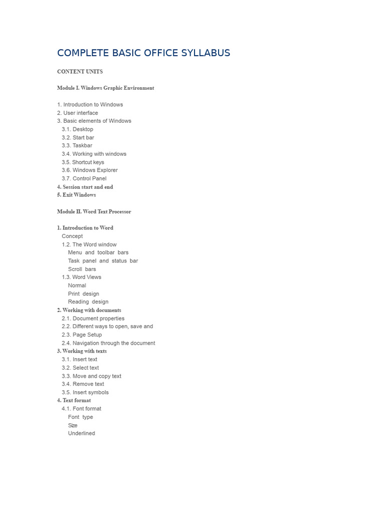 Basic Office Skills Syllabus Guide | PDF | Spreadsheet | Microsoft Excel