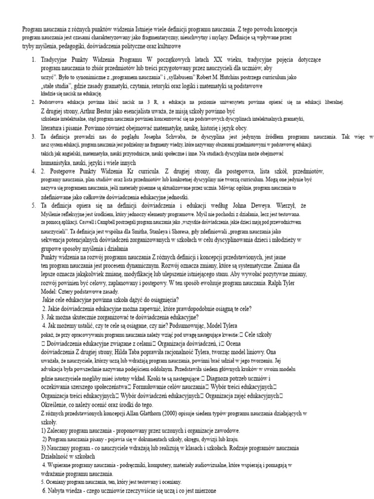 Program Nauczania Z Różnych Punktów Widzenia Istnieje Wiele Definicji ...