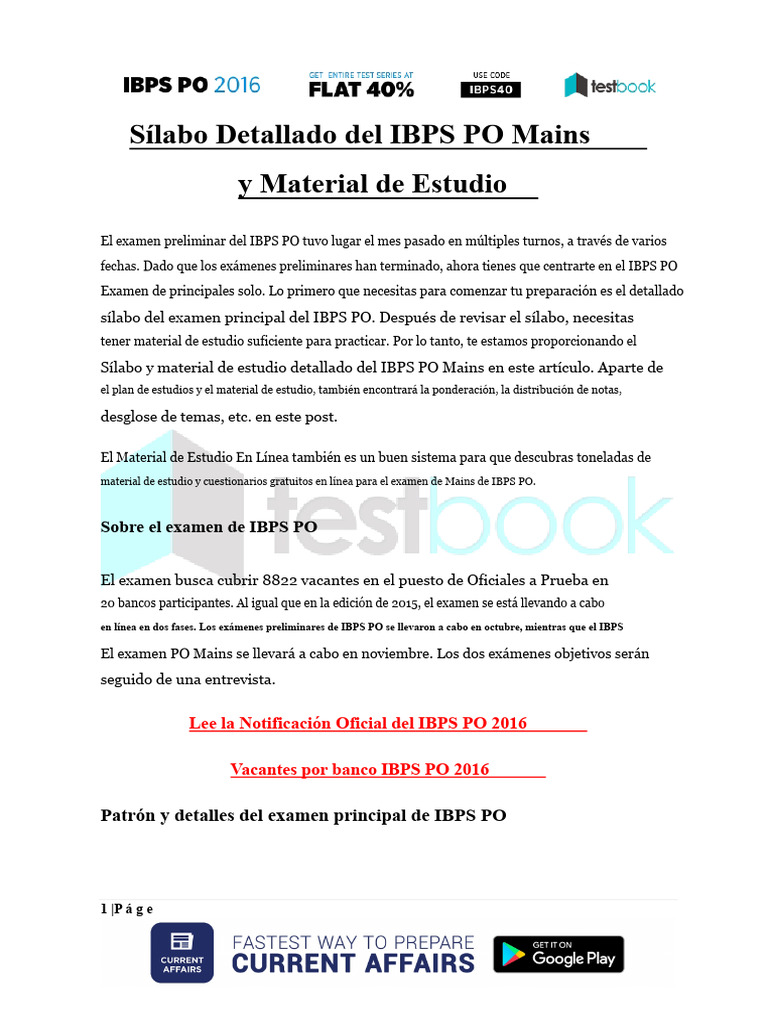 Sílabo y Material de Estudio Detallado para El Examen de PO Mains de ...