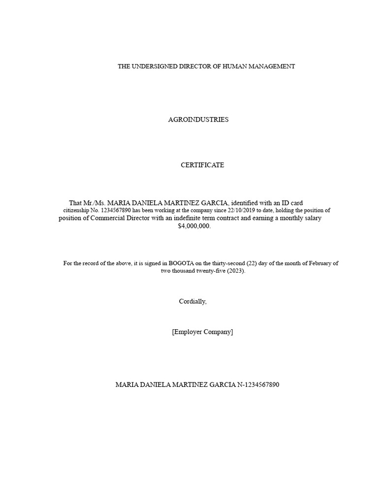 Employment Certificate for Maria Martinez | PDF
