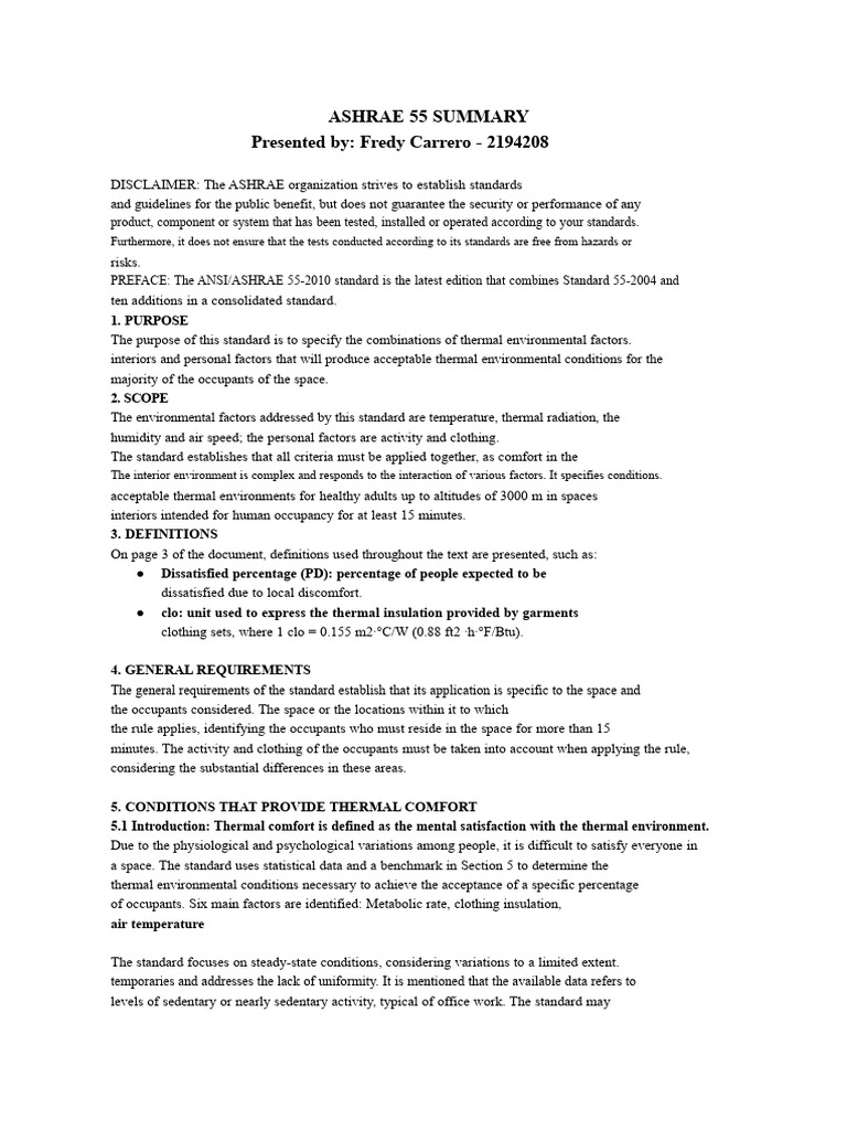 Ashrae 55 Summary Presented By: Fredy Carrero - 2194208 | PDF ...