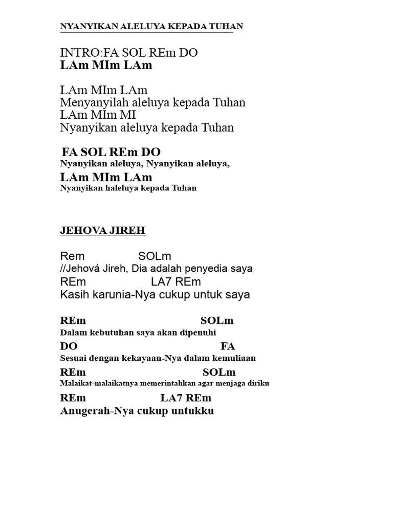 Akor Nyanyikan Aleluya Kepada Tuhan - Jehova Jireh | PDF