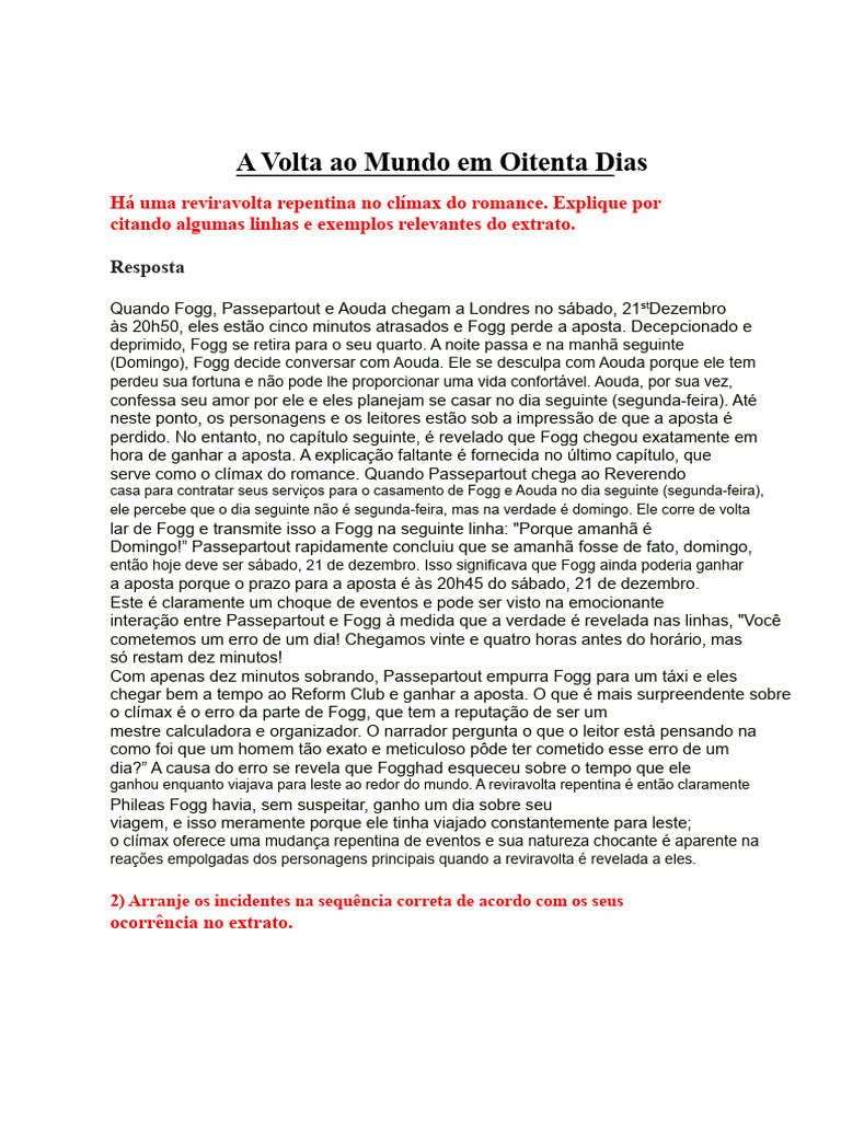 Clímax e Reviravolta em "A Volta ao Mundo" | PDF | Volta ao Mundo em ...