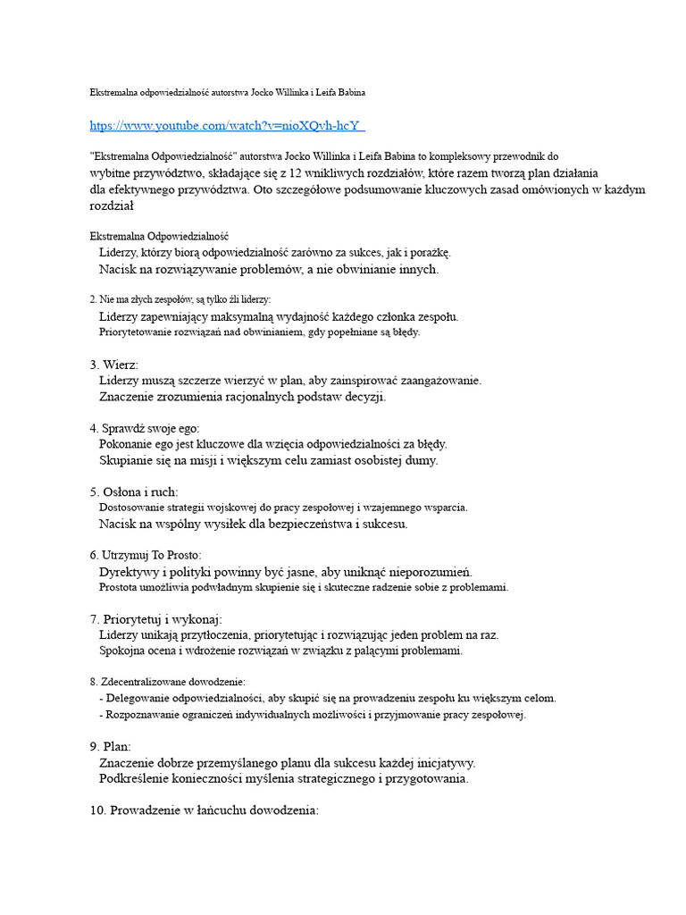 Extreme Ownership autorstwa Jocko Willinka - podsumowanie | PDF