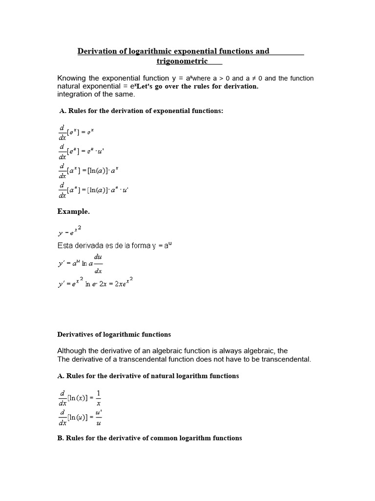 Derivation of Exponential, Logarithmic, and Trigonometric Functions ...