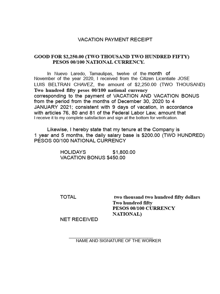 vacation payment receipt.doc | PDF