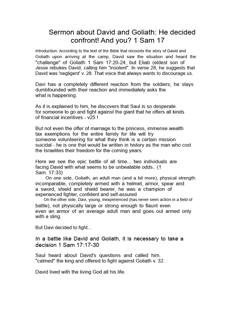 Sermon About David and Goliath | PDF | Goliath | David