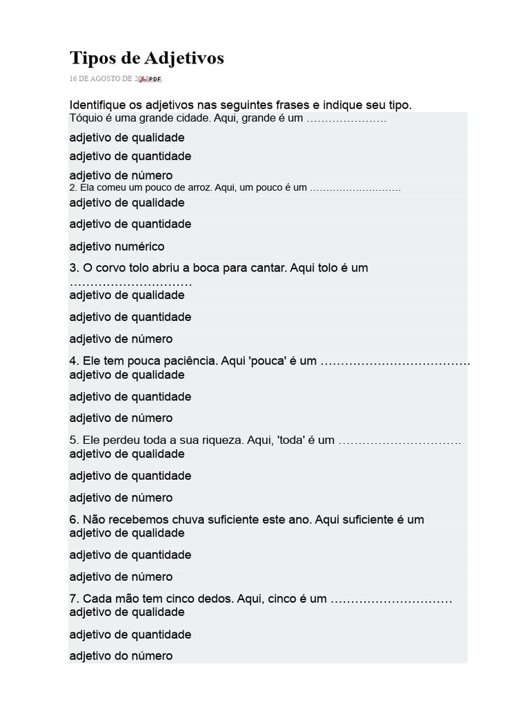 Tipos de Adjetivos | PDF