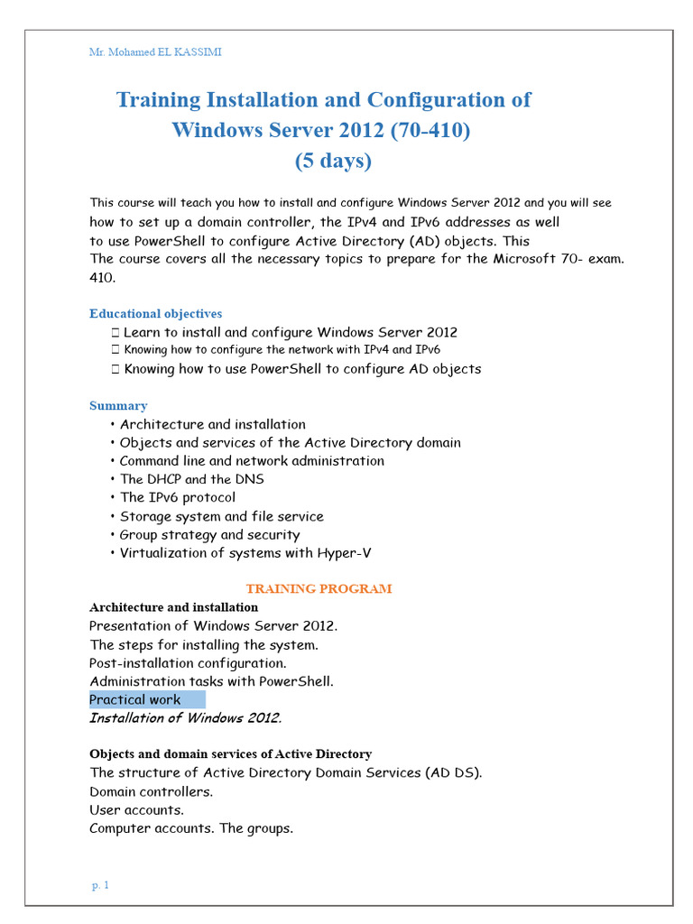 Windows Server 2012 Training Course | PDF | Active Directory | I Pv6