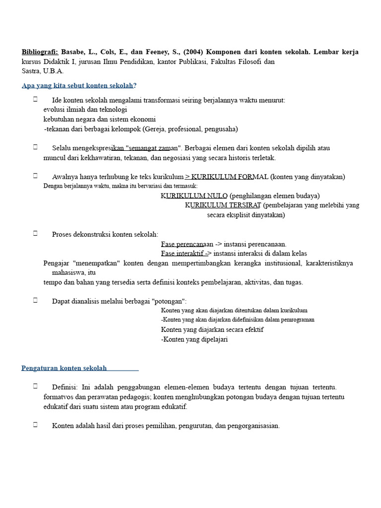 Poin-poin Komponen Konten Sekolah - Basabe, Cols, dan Feeney | PDF