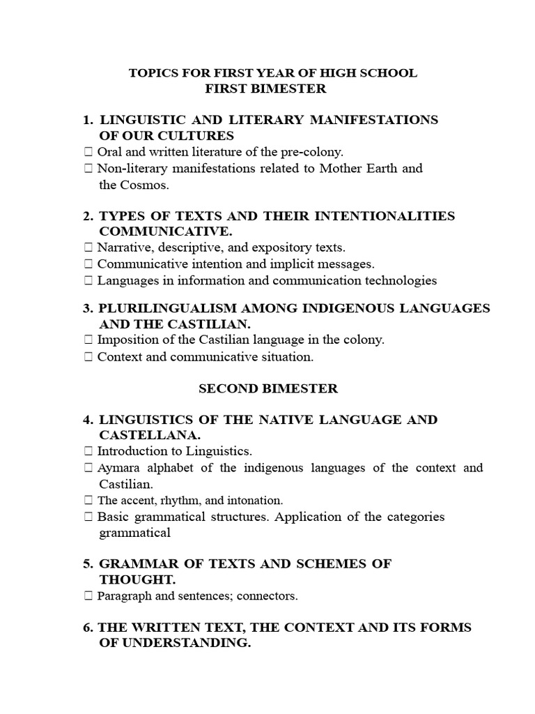 First Year of High School Topics | PDF