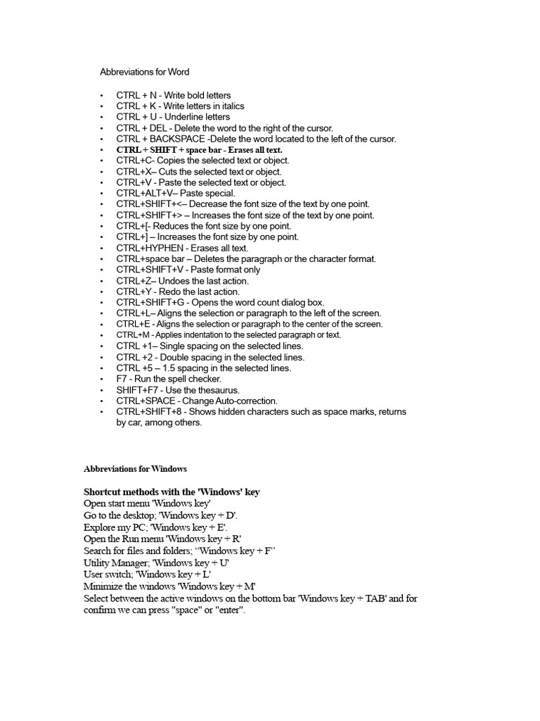 Abbreviations for Word | PDF | Control Key | Human–Computer Interaction