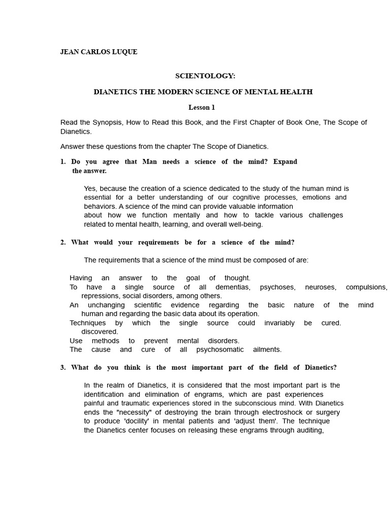 Dianetics Course The Modern Science of Mental Health | PDF | Mind ...