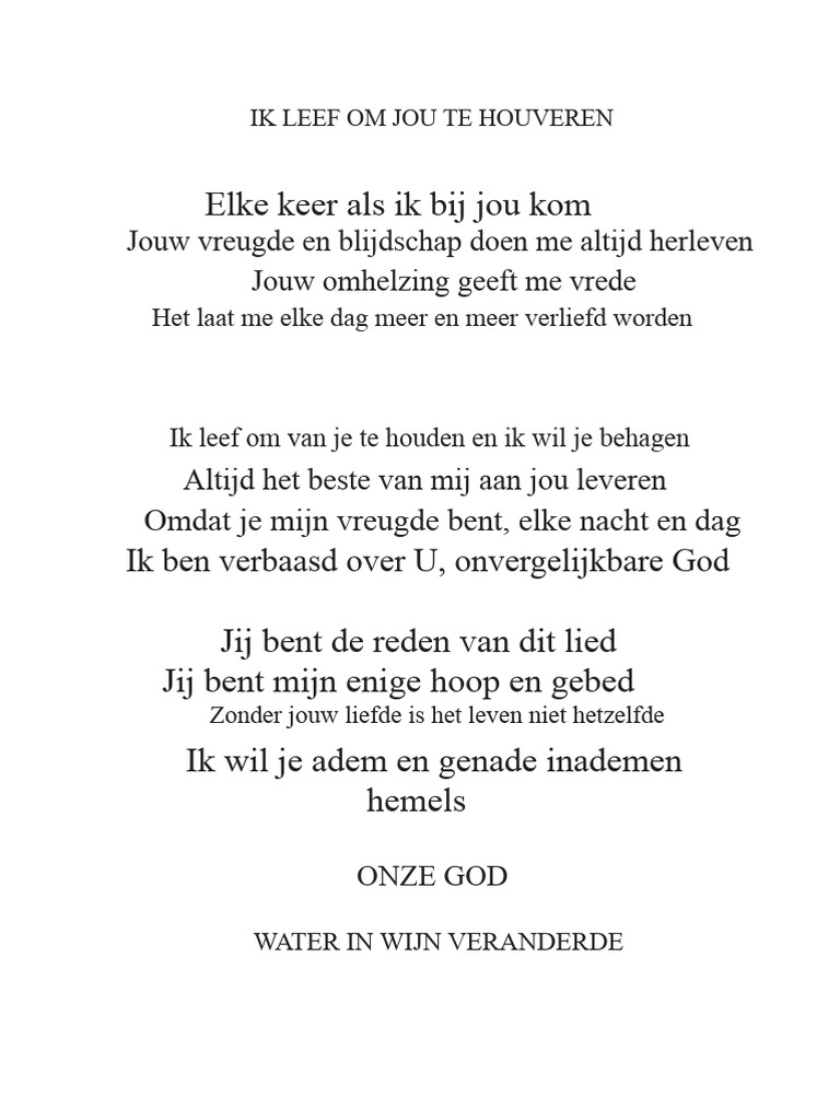 IK LEEF OM JOU TE LIEFDEN Liedtekst | PDF