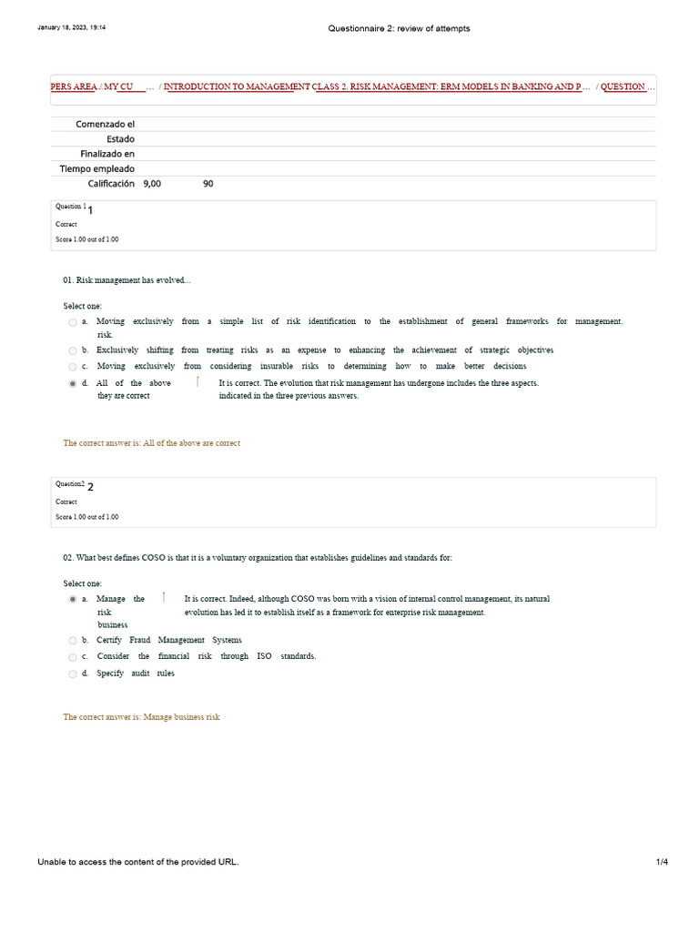 Class No. 2 Questionnaire 2_ review of attempts | PDF | Risk Management ...