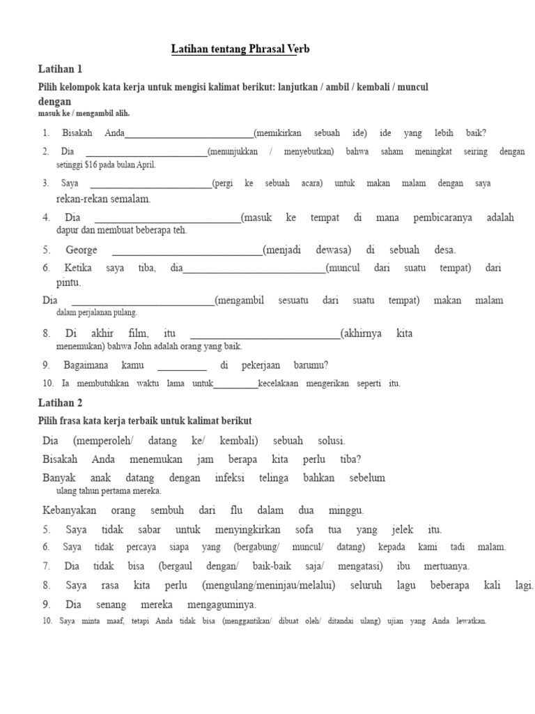 Latihan tentang Phrasal Verb | PDF