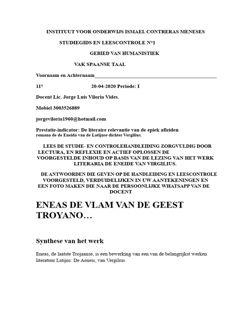 Gids Van de Eneïda Klas 11° 2020 PDF | PDF