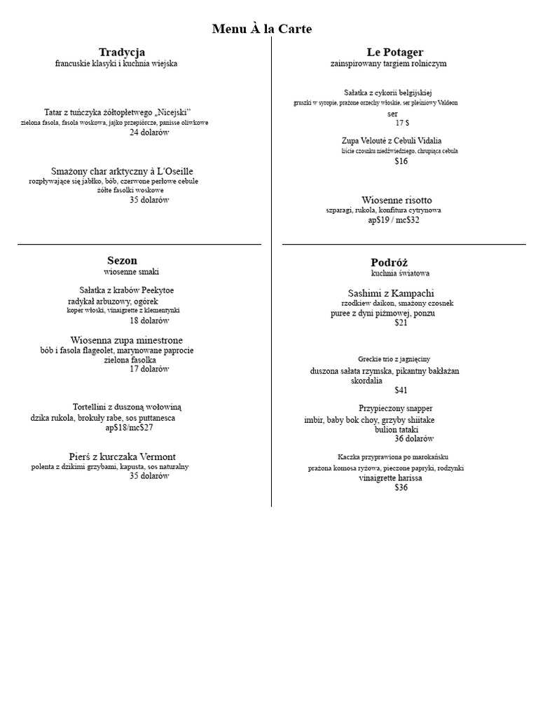Menu Lunch W Cafe Boulud | PDF
