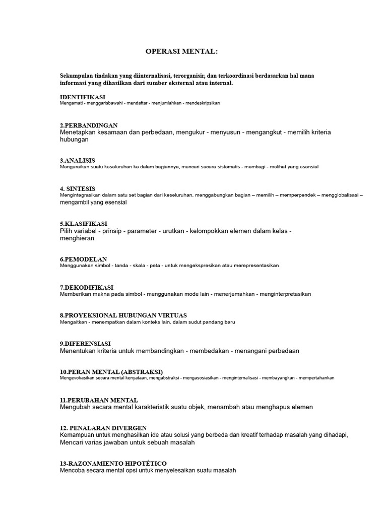 Operasi Mental dan Fungsi Kognitif | PDF