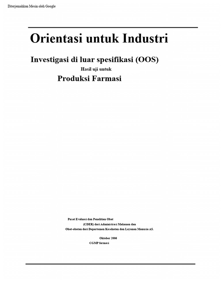 Panduan Investigasi Hasil OOS Farmasi | PDF