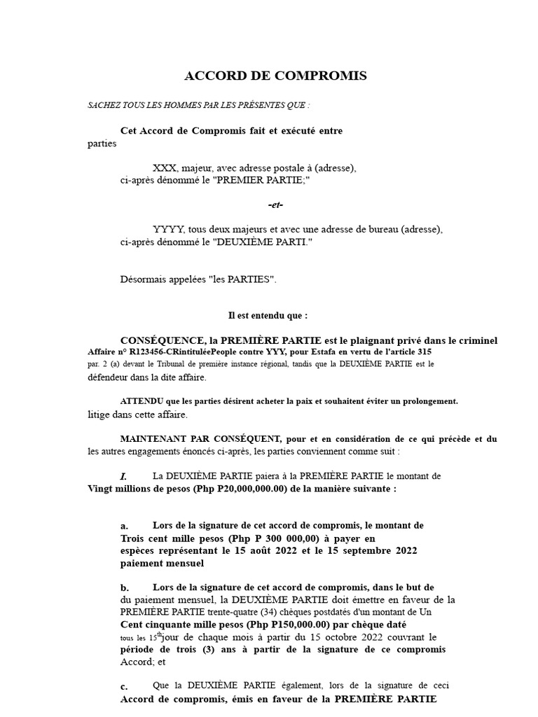 Exemple D'accord de Compromis | PDF | Justice | Crime et violence