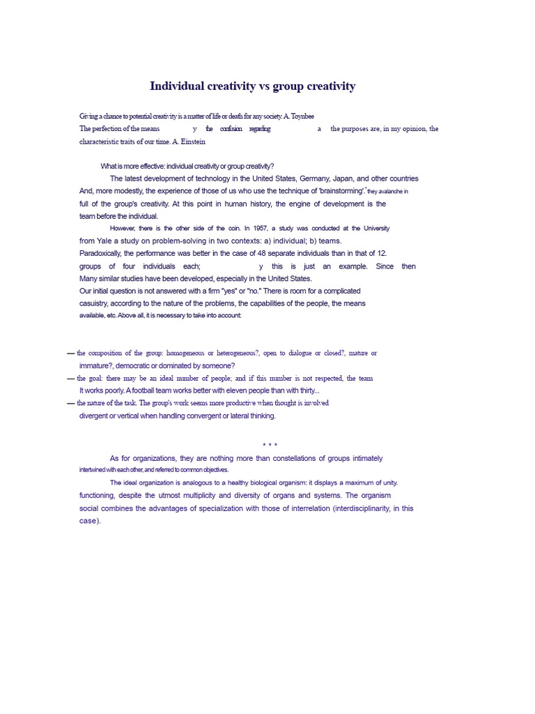 Individual or Group Creativity | PDF | Creativity | Entrepreneurship