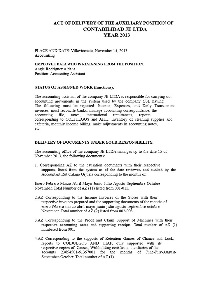 Delivery Record of Accounting Assistant Position | PDF | Receipt | Invoice