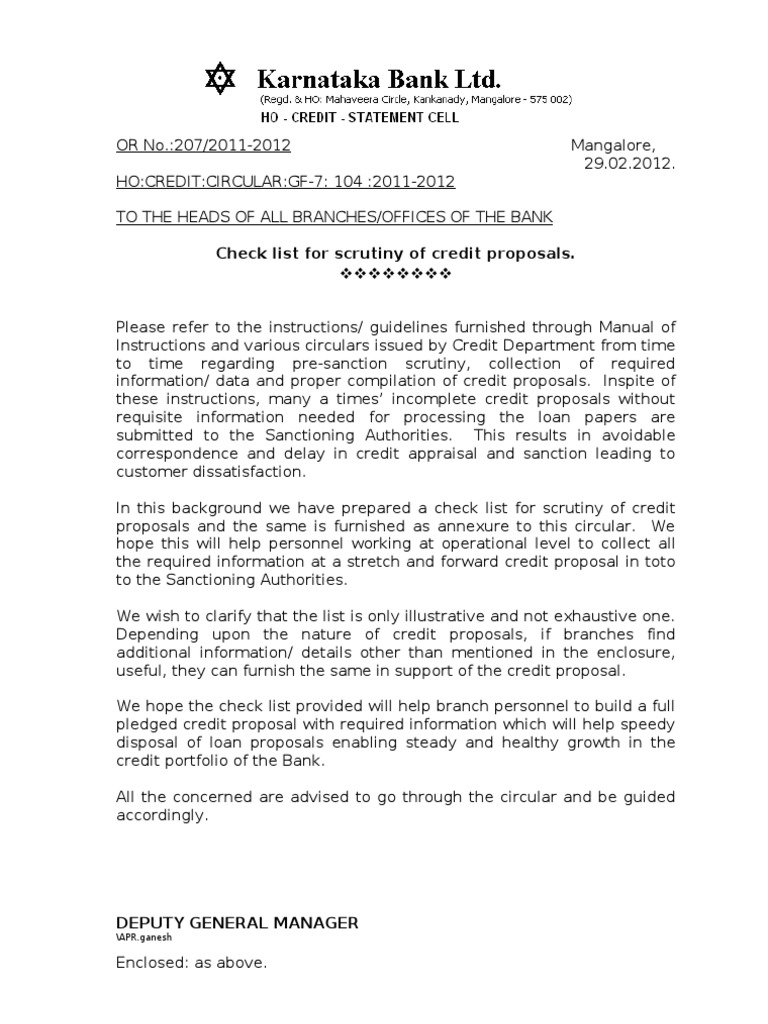 104-Check List For Scrutiny of Credit Proposals | Download Free PDF ...