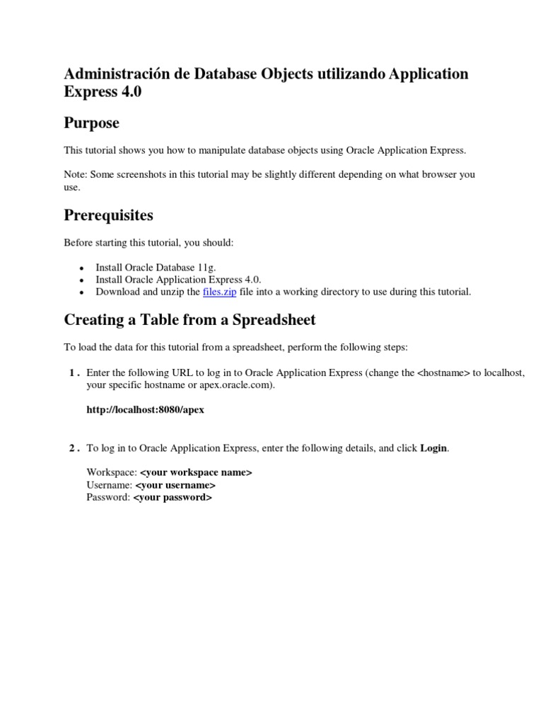 1administración de Database Objects Utilizando Application Express 4 | PDF | Table (Database ...