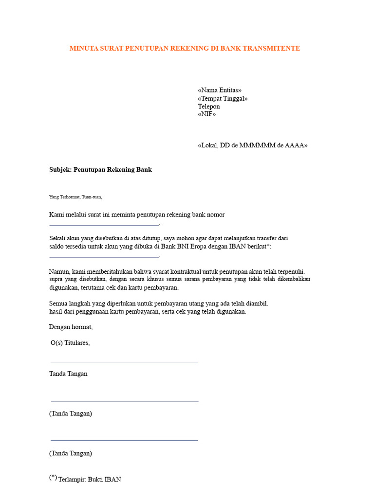 Surat - Penutupan Rekening Di Bank Pengirim | PDF