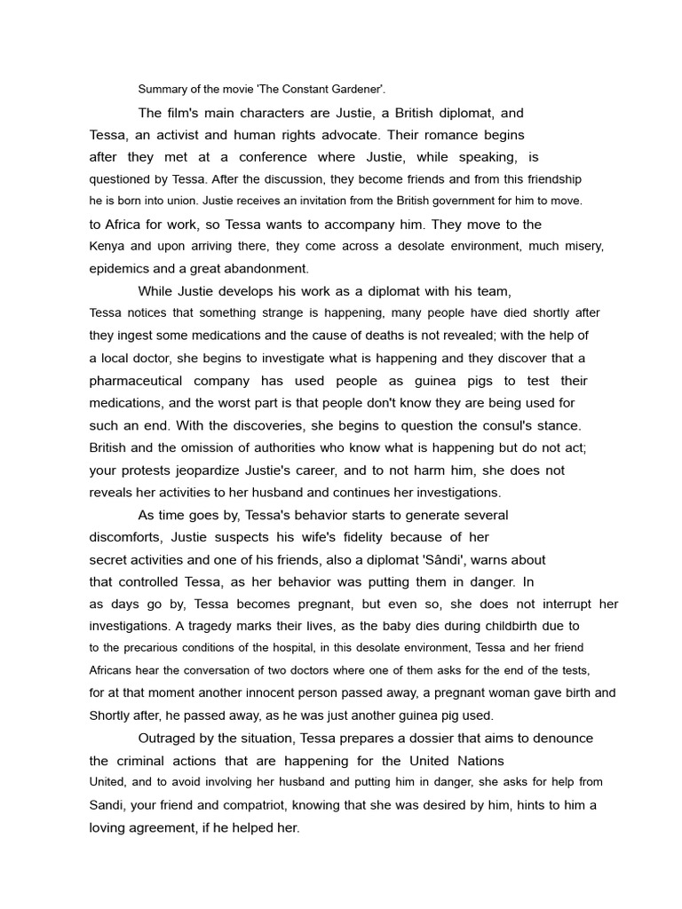 Summary of The Movie The Constant Gardener | PDF