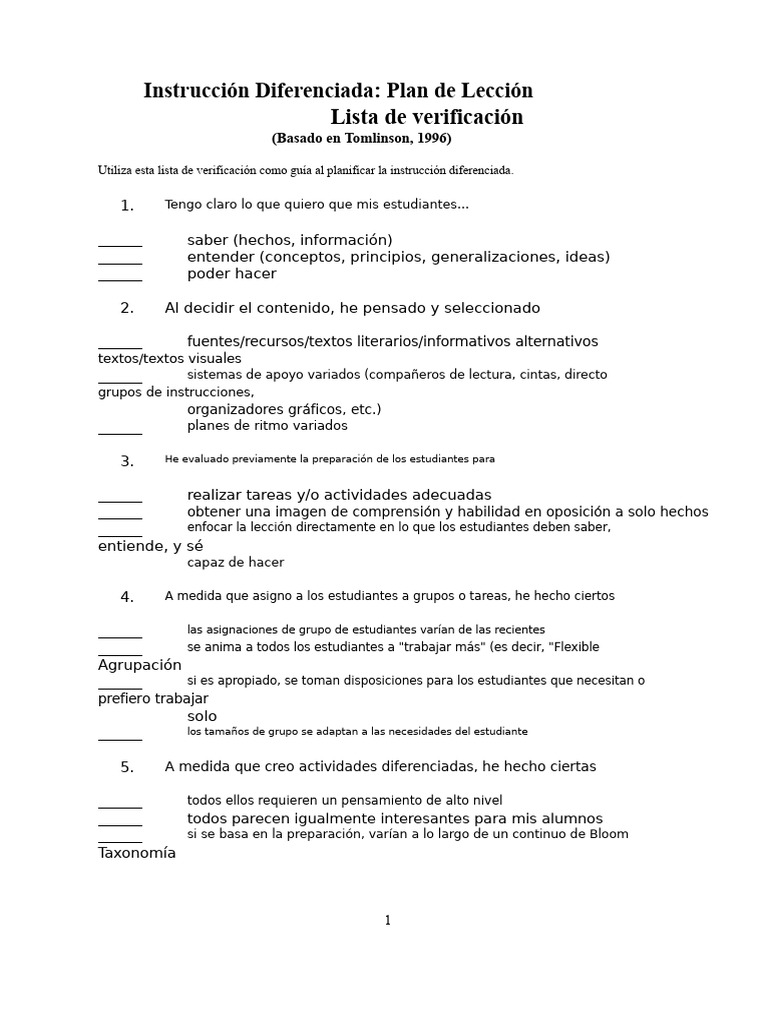 Plan de Lección para Instrucción Diferenciada | PDF | Instrucción ...