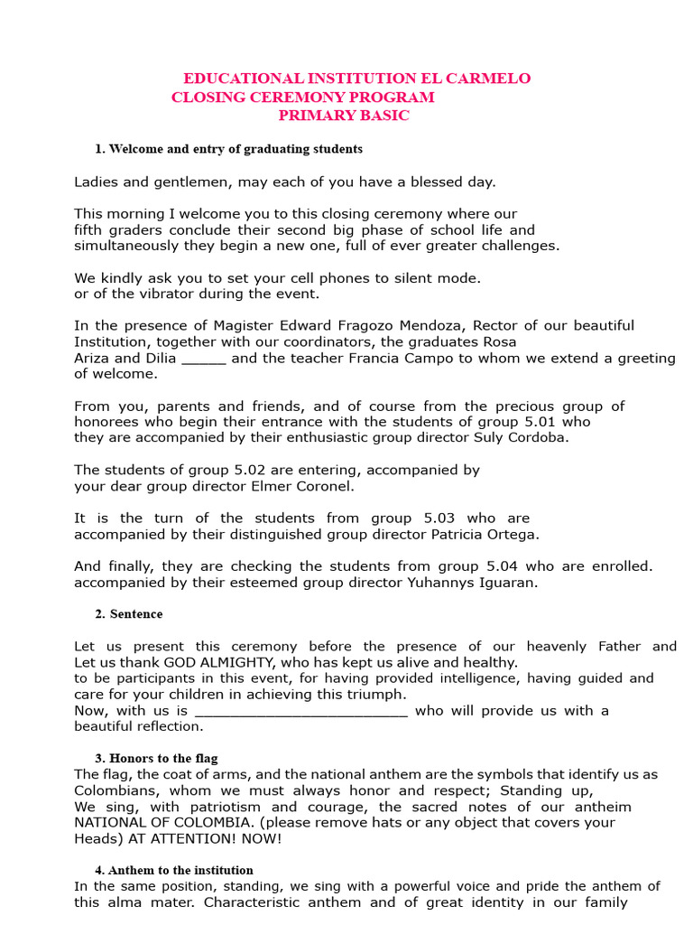 Fifth Grade Graduation Ceremony | PDF