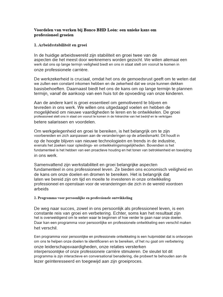 Voordelen Van Werken Bij Banco BHD León | PDF
