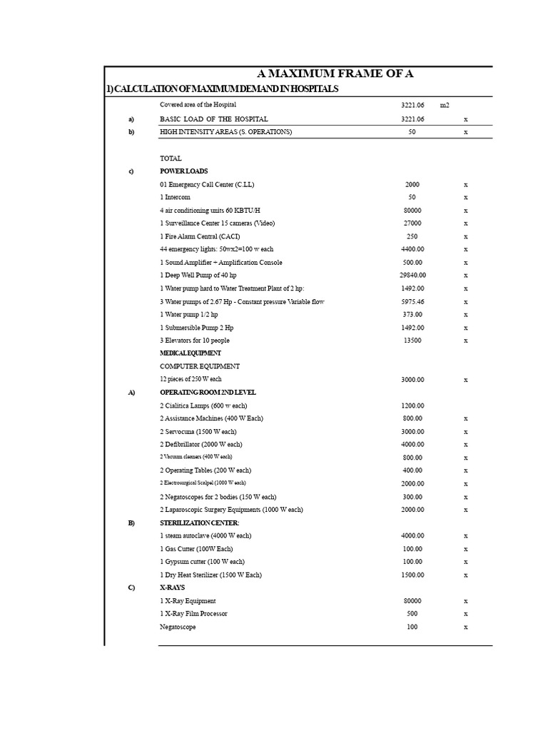 Calculation of The Maximum Demand Table Hospital | PDF | Electric ...