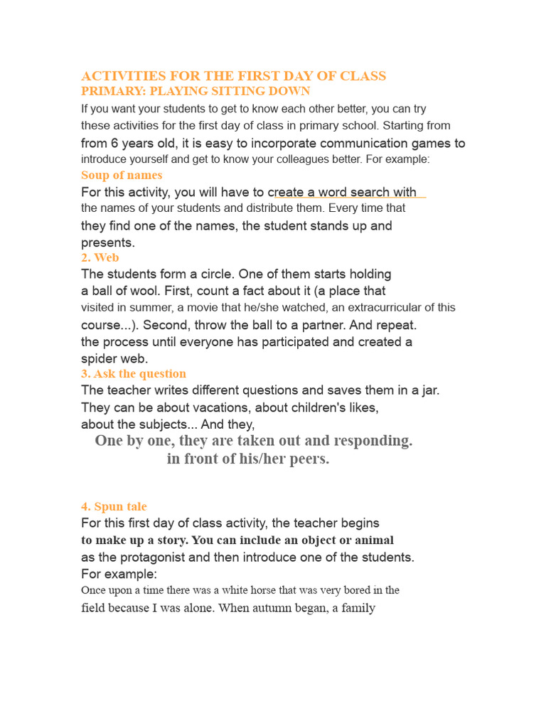 Fun First Day Class Activities | PDF