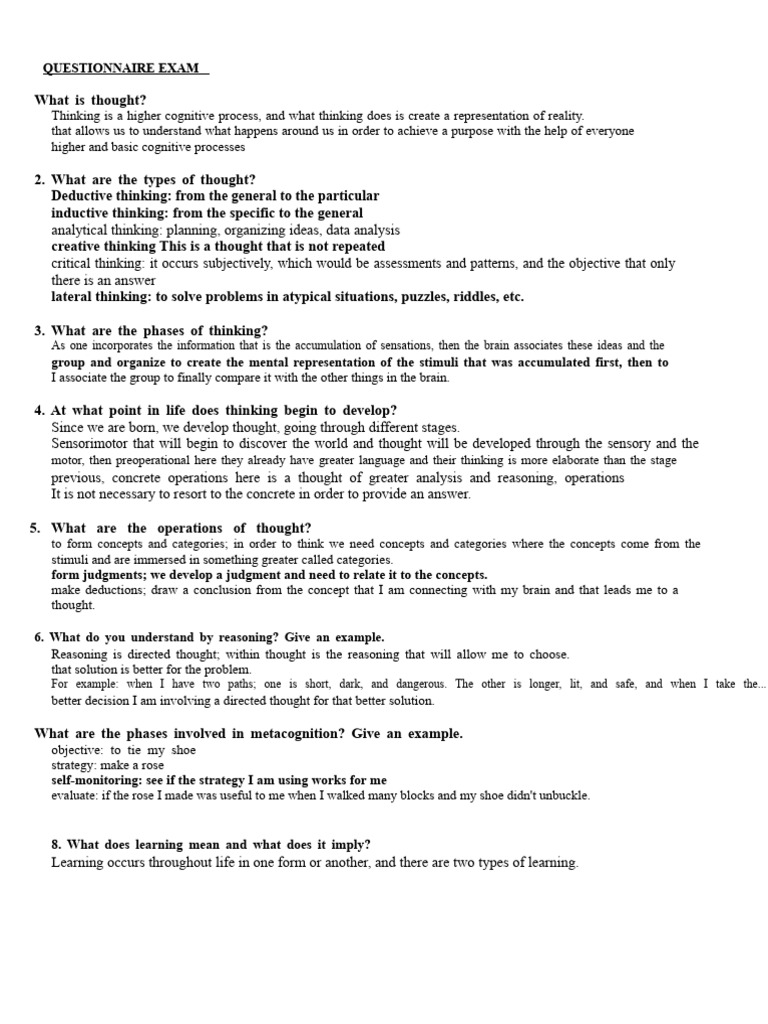 Cognitive Processes Questionnaire | PDF | Thought | Emotions