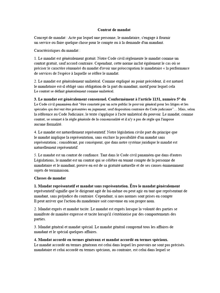 Comprendre le contrat de mandat et ses types | PDF | Droit des ...