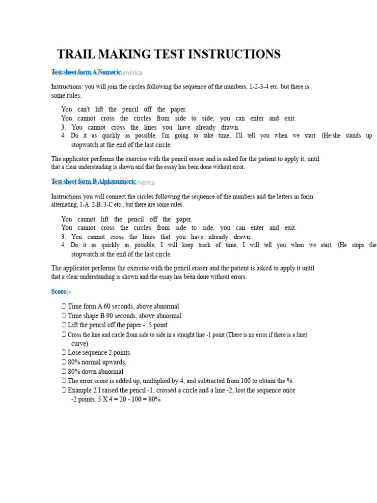 Instructions For The Trail Making Test | PDF
