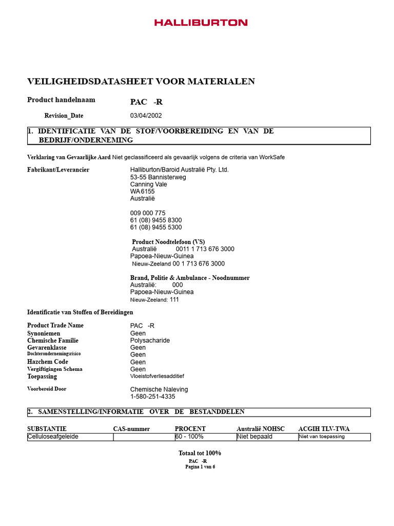 PAC-R MSDS NL | PDF