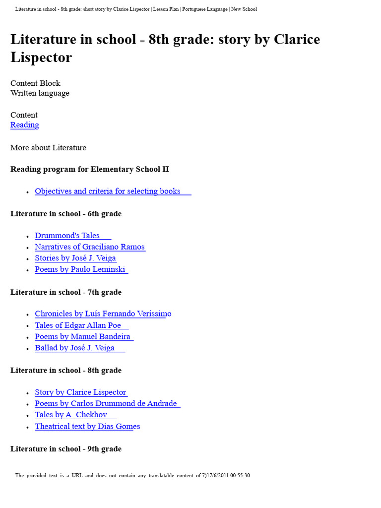 Literature in School - 8th Grade - Short Story by Clarice Lispector ...