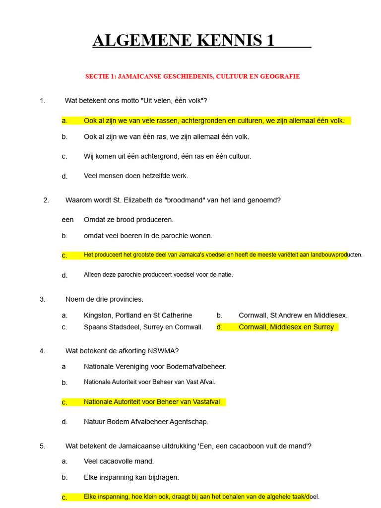 ALGEMENE KENNIS-1 Antwoordblad | PDF