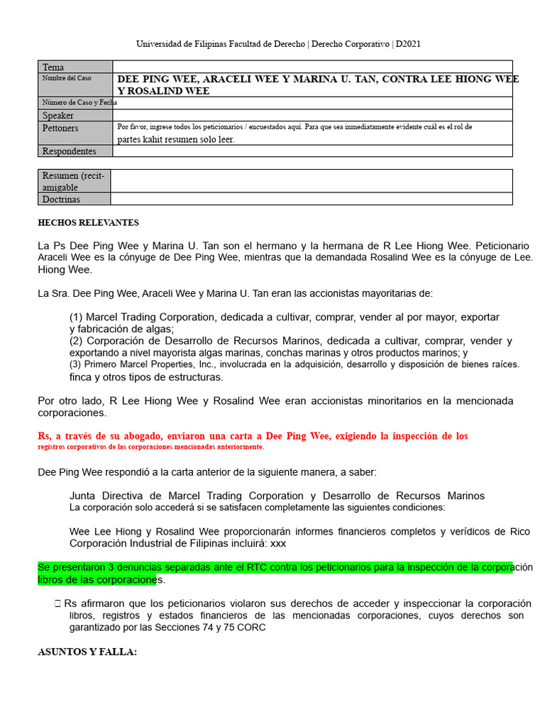 Dee Ping Wee Contra Lee Hiong Wee | PDF | Corporaciones | Apelación