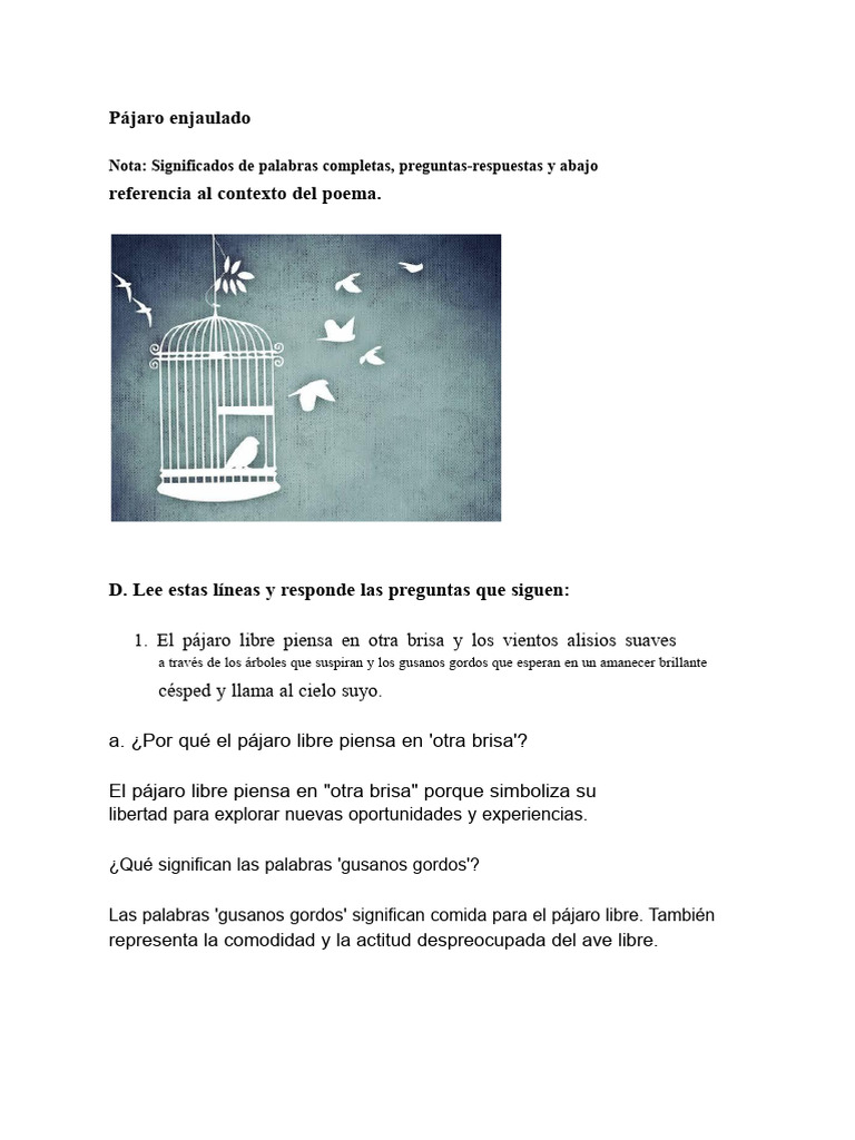 Pájaro Enjaulado Clase 7 | PDF
