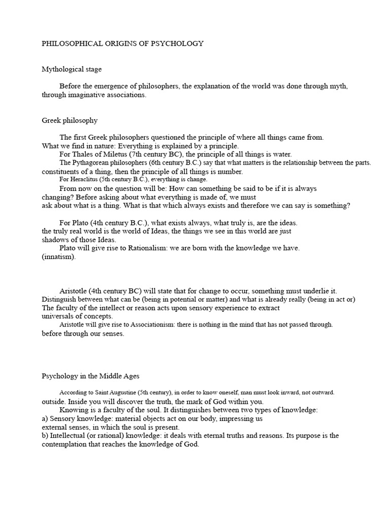 Philosophical Origins of Psychology | PDF | Psychology | Mind