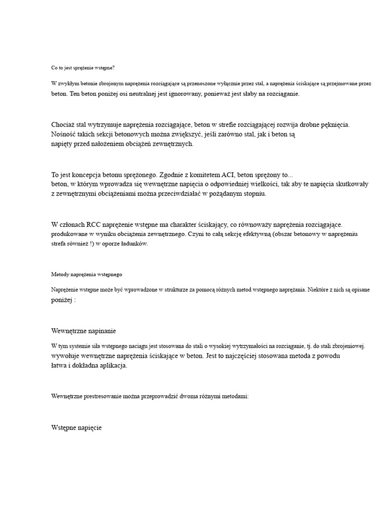 Beton Sprężony, Wstępne Napięcie I Napinanie Po | PDF