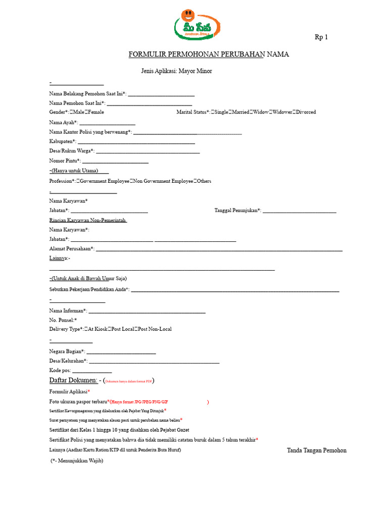 Formulir Permohonan Perubahan Nama | PDF