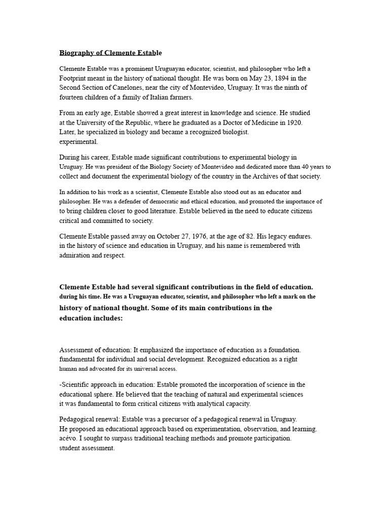 Biography of Clemente Estable | PDF | Science | Pedagogy